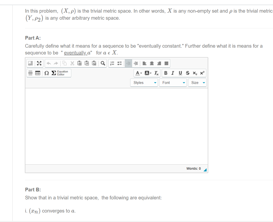 Solved In this problem, (X,p) is the trivial metric space. | Chegg.com