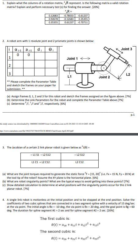 1. Explain what the columns of a rotation matrix, ABR | Chegg.com