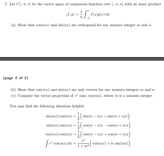 Solved 7. Let C[-,] be the vector space of continuous | Chegg.com