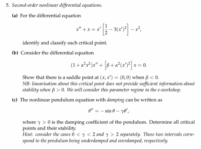 Solved 5 Second order Nonlinear Differential Equations a Chegg