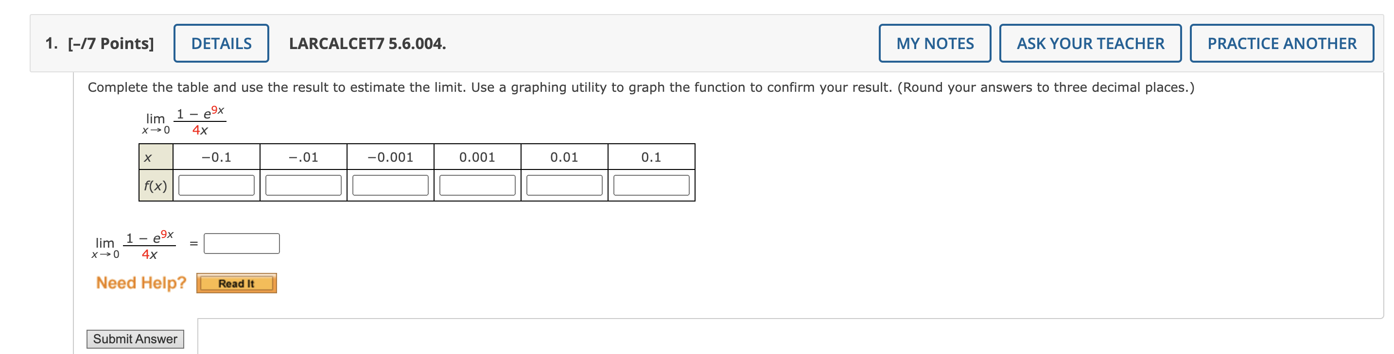Solved 7 Points] LARCALCET7 5.6.004. Complete the table and | Chegg.com