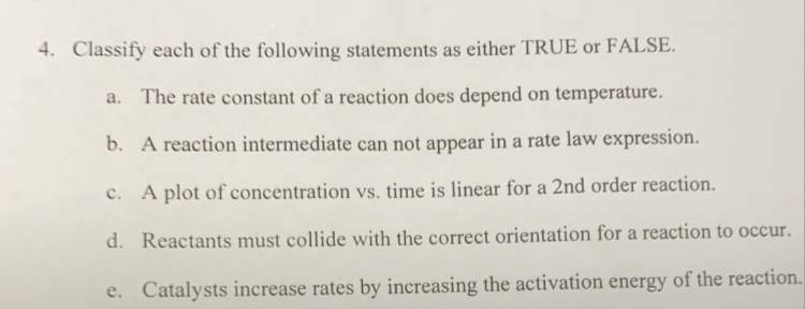 Solved 4. Classify each of the following statements as | Chegg.com