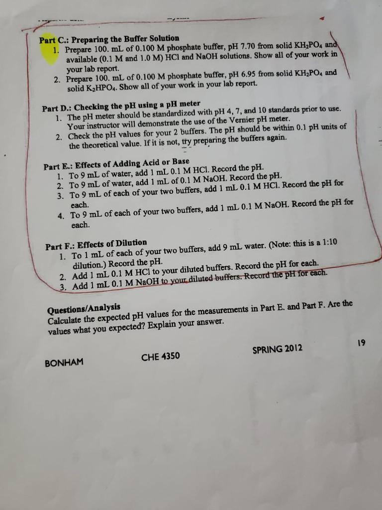 Calculate the expected pH values for the measurements | Chegg.com