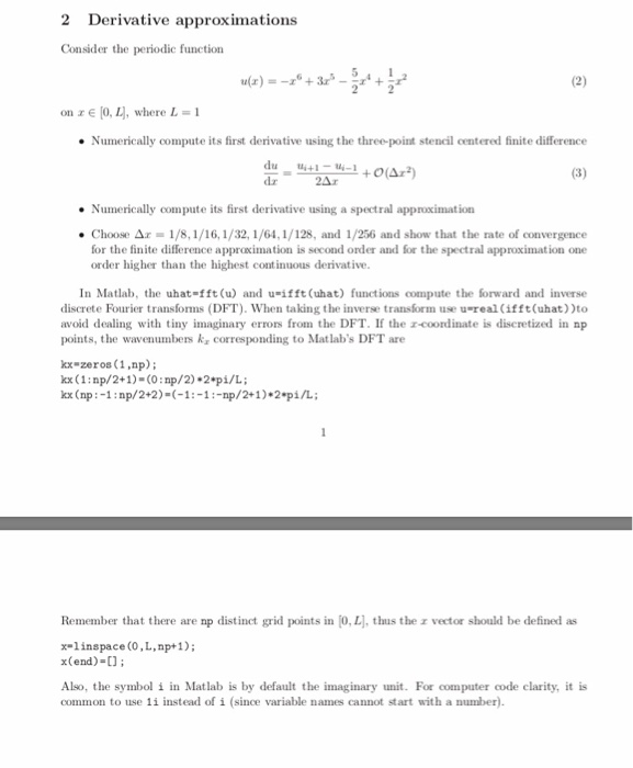 Solved 2 Derivative approximations Consider the periodic | Chegg.com