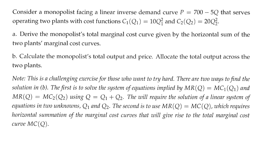 Solved Consider a monopolist facing a linear inverse demand | Chegg.com