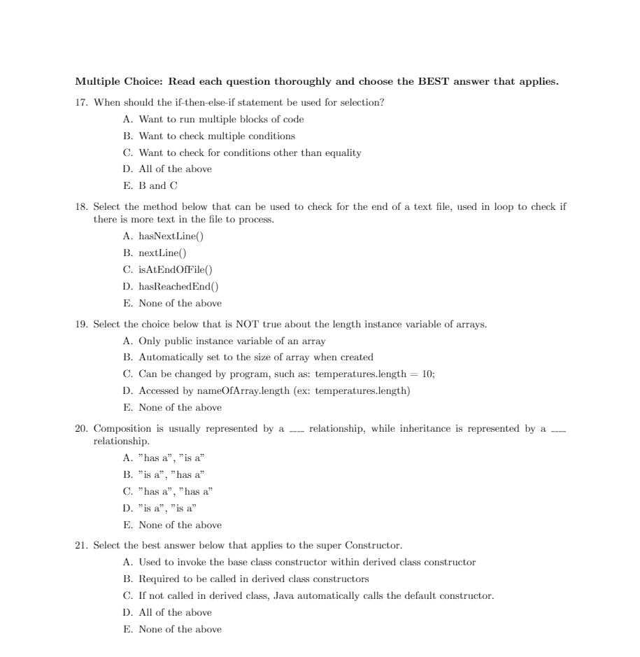 Solved Multiple Choice: Read each question thoroughly and | Chegg.com
