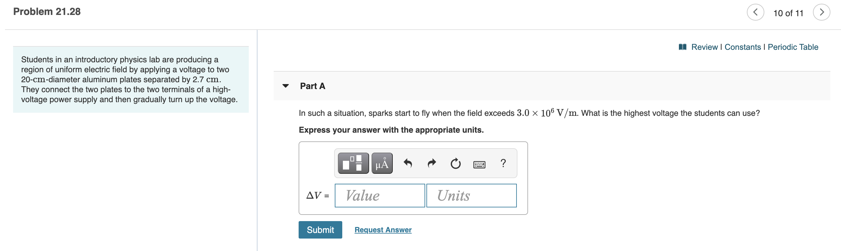 Solved Problem 21.28 10 of 11 I Review | Constants | | Chegg.com