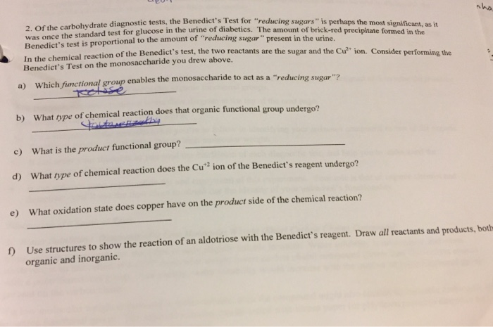Solved drate diagnostic tests, the Benedict's Test for | Chegg.com