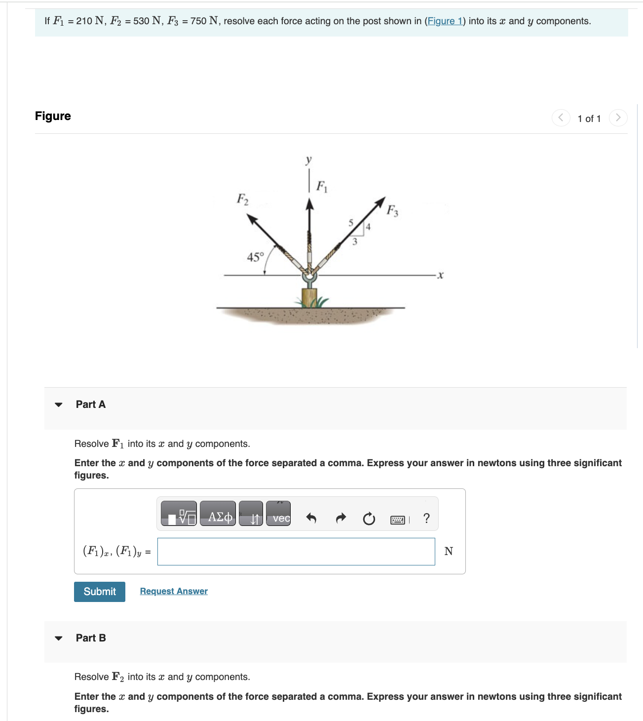 Solved If F1=210N,F2=530N,F3=750N, ﻿resolve each force | Chegg.com