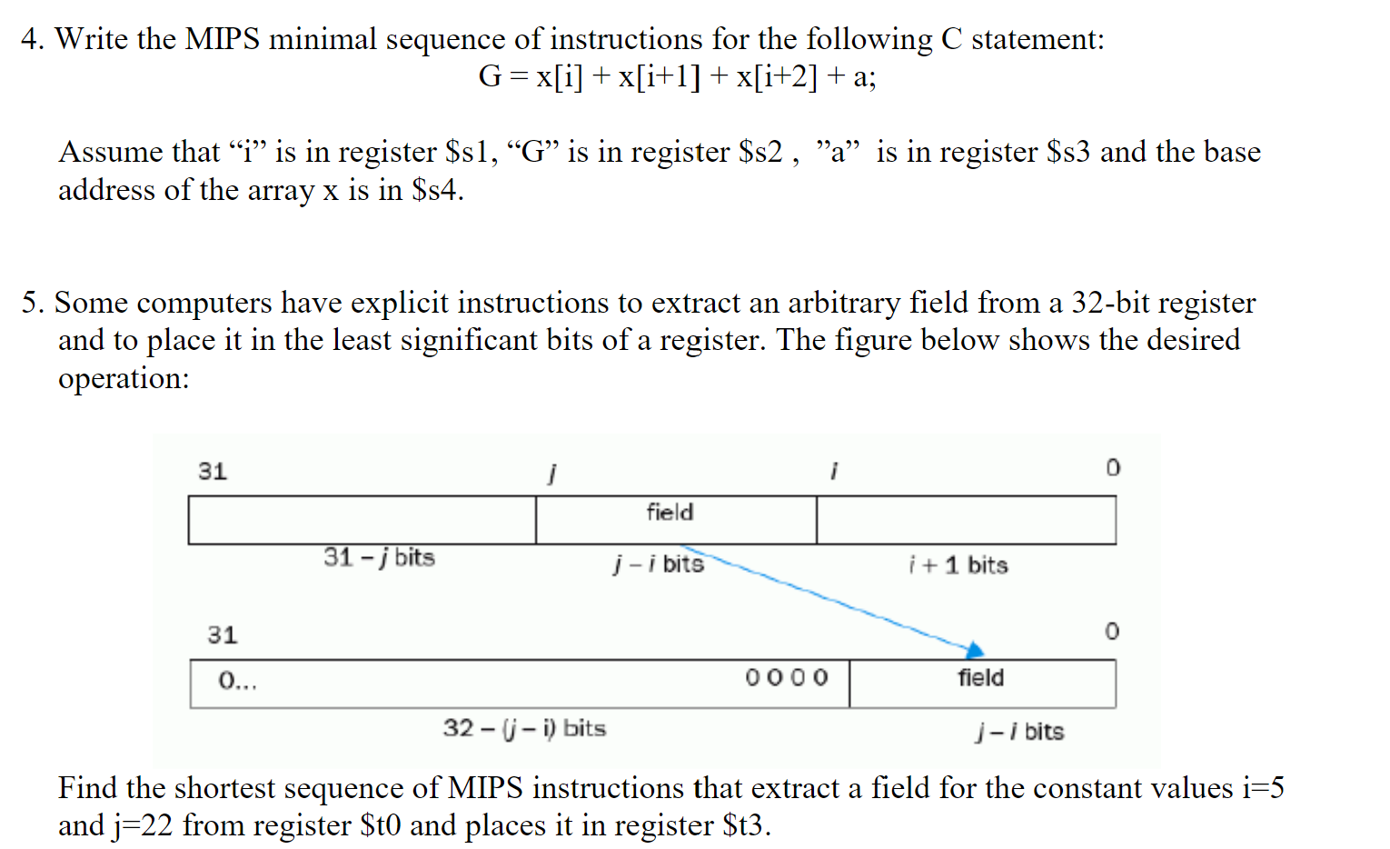4. Write the MIPS minimal sequence of instructions | Chegg.com
