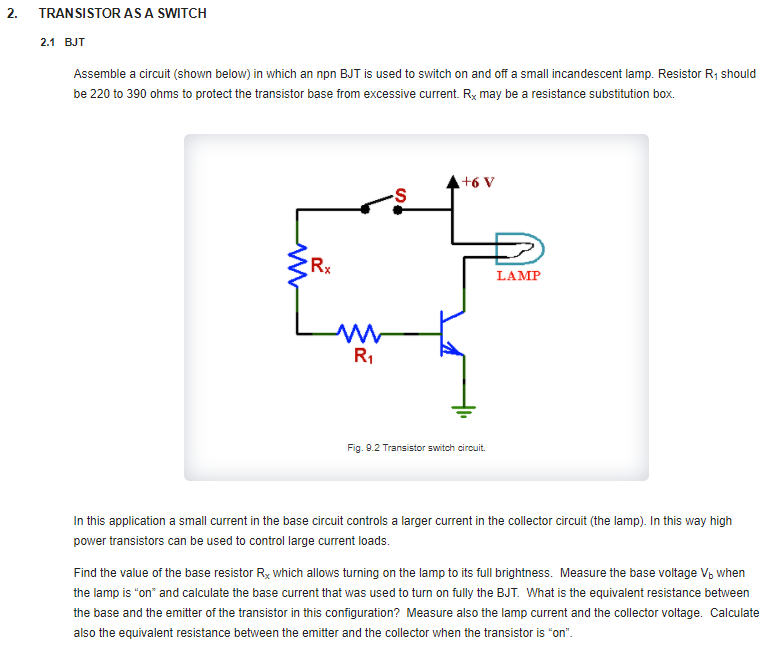 2. TRANSISTOR AS A SWITCH 2.1 BJT Assemble a circuit | Chegg.com