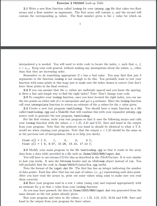 Solved Exercise 2 PROGRAM Look-up Table 2.1 Write a new | Chegg.com