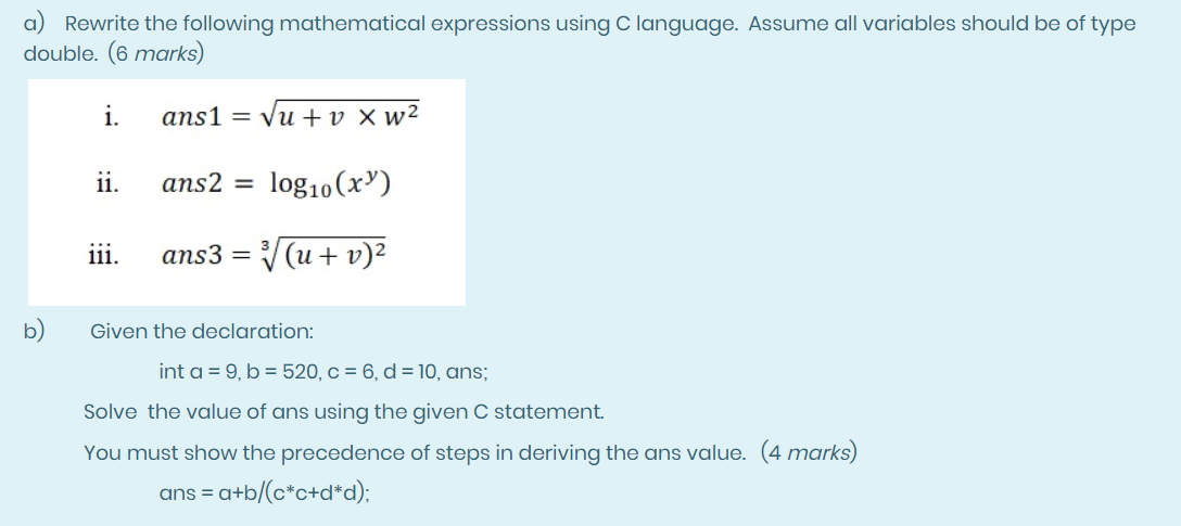 a) Rewrite the following mathematical expressions | Chegg.com