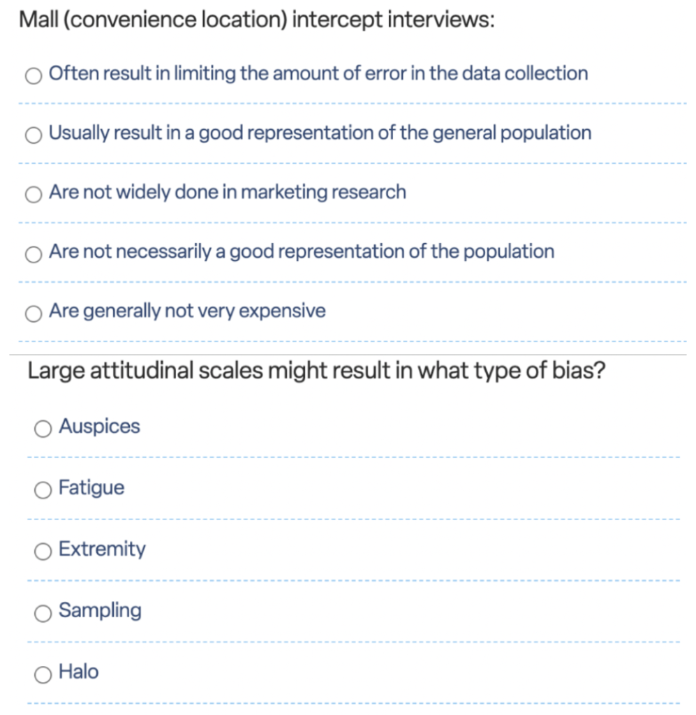 Solved Mall (convenience location) intercept interviews: | Chegg.com