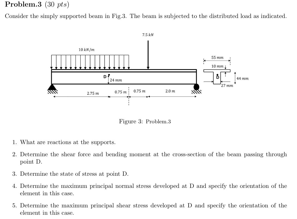 Solved Problem.3 (30 pts) Consider the simply supported beam | Chegg.com