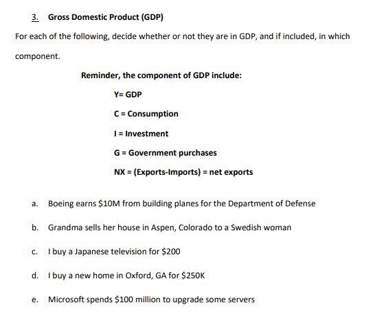Solved Reminder, the component of GDP include: Y=GDPC= | Chegg.com