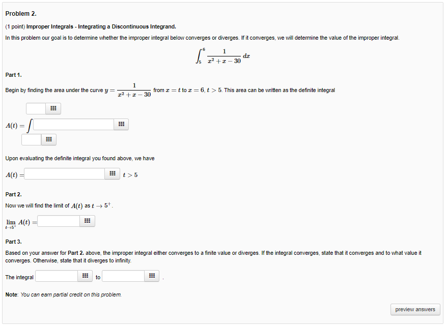 Solved Problem 2. (1 point) Improper Integrals - Integrating | Chegg.com