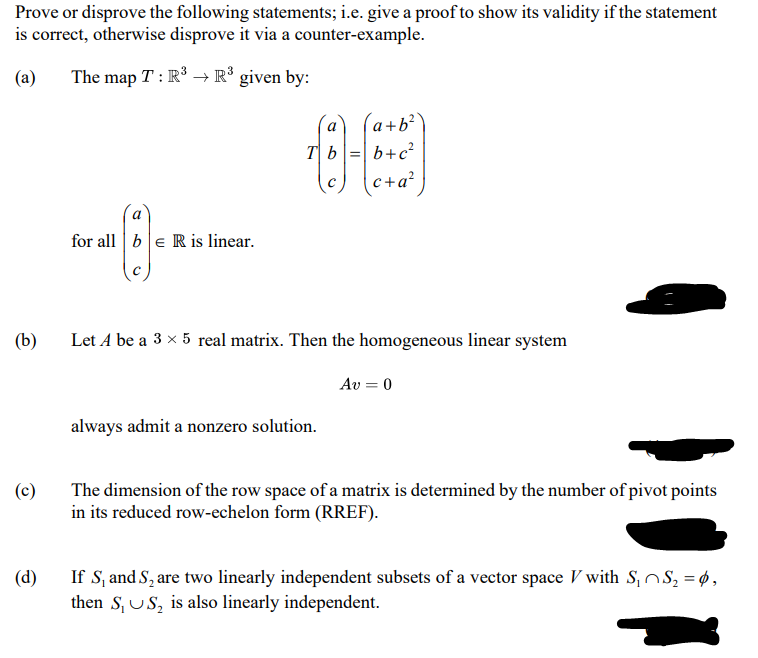 Solved Prove or disprove the following statements; i.e. give | Chegg.com