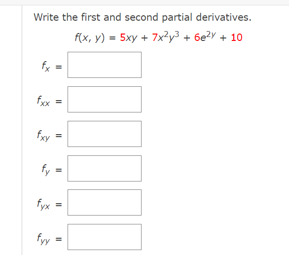 Solved Write the first and second partial derivatives. f(x, | Chegg.com