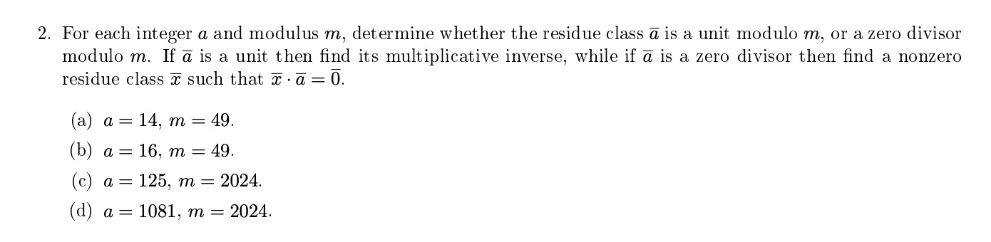 Solved For Each Integer A And Modulus M ﻿determine Whether