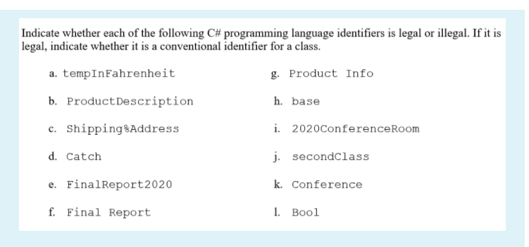 Solved Indicate whether each of the following C# programming | Chegg.com