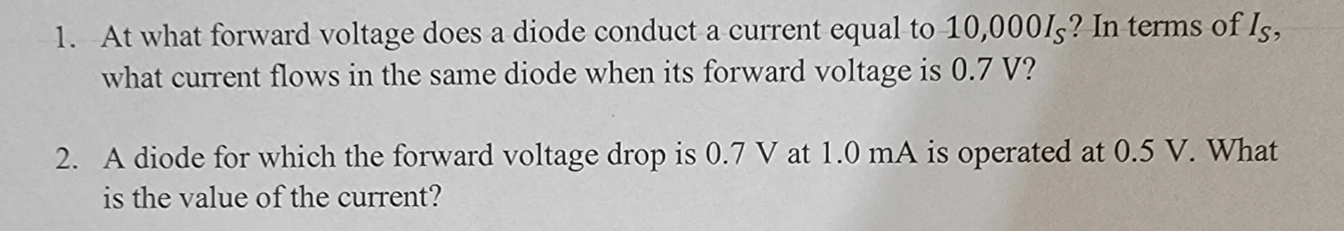 Solved 1. At what forward voltage does a diode conduct a | Chegg.com