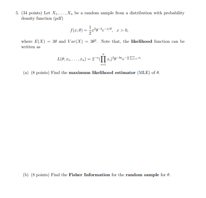 Solved (34 points) Let X1,…,Xn be a random sample from a | Chegg.com
