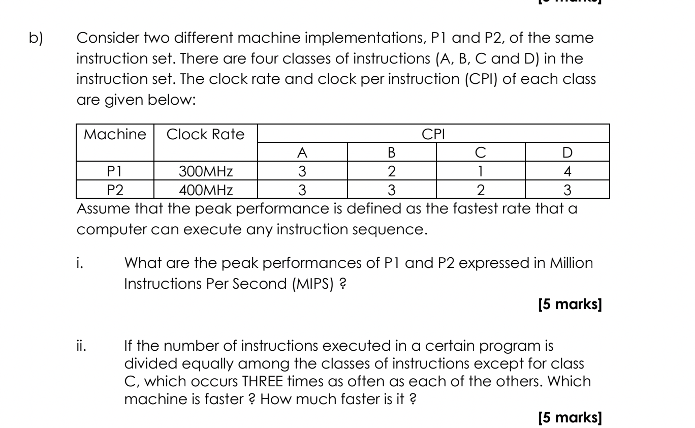 Solved b) Consider two different machine implementations, Pl | Chegg.com