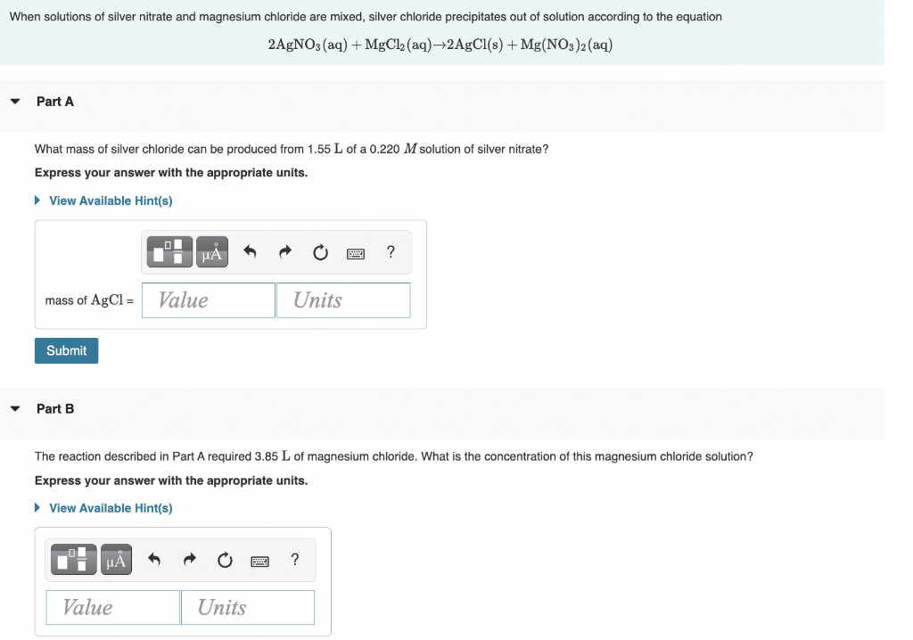 Solved 2AgNO3(aq)+MgCl2(aq)→2AgCl(s)+Mg(NO3)2(aq) Part A | Chegg.com