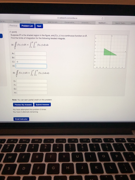 Solved webwork.concordia.ca he for Calculus Advanced En. | Chegg.com
