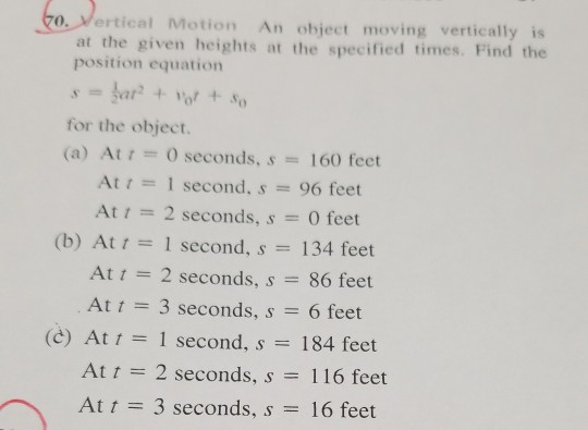 Solved o. Vertical Motion An object moving vertically is at | Chegg.com