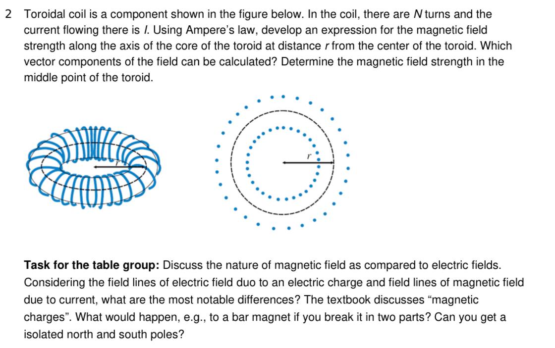 Solved 2 ﻿Toroidal coil is a component shown in the figure | Chegg.com