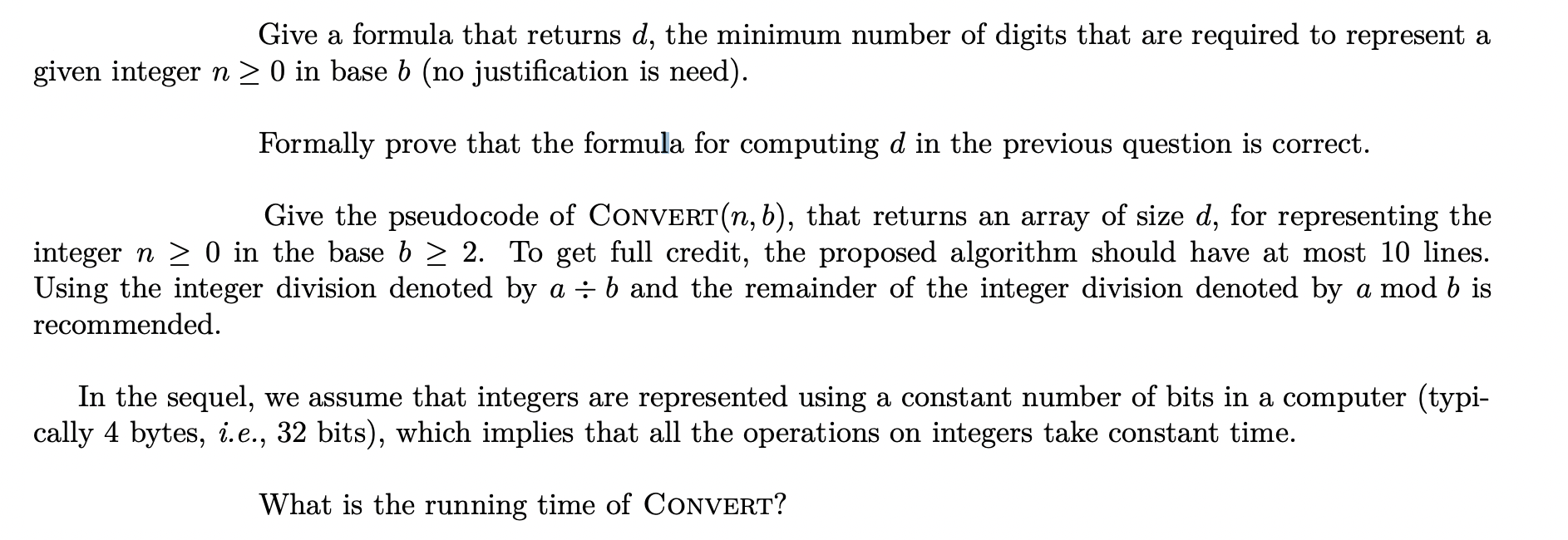 Solved Give a formula that returns d, the minimum number of | Chegg.com