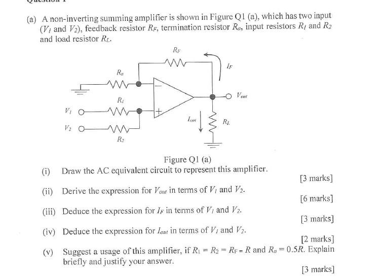 Solved (a) A non-inverting summing amplifier is shown in | Chegg.com