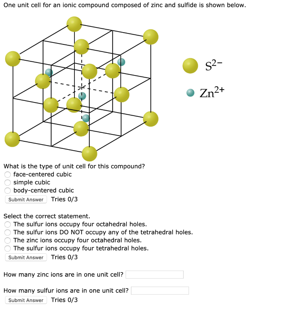 Solved One unit cell for an ionic compound composed of zinc | Chegg.com