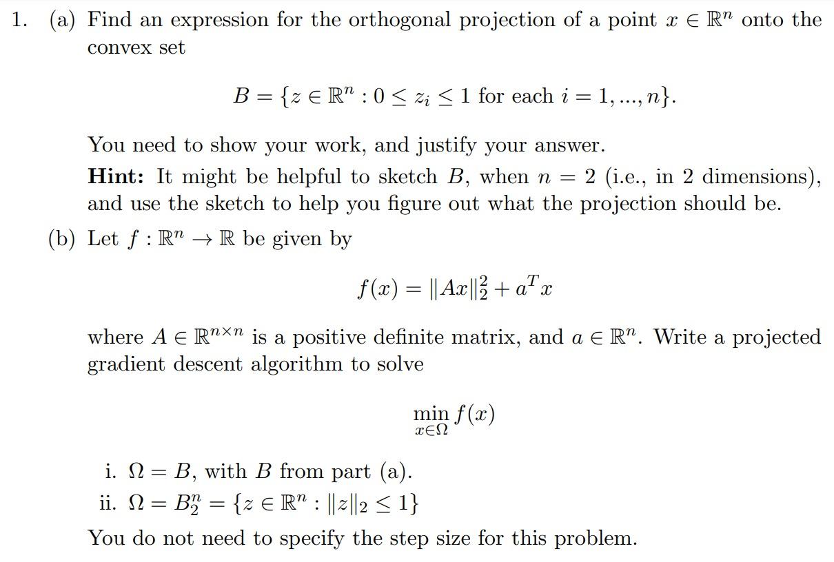 (a) Find an expression for the orthogonal projection | Chegg.com