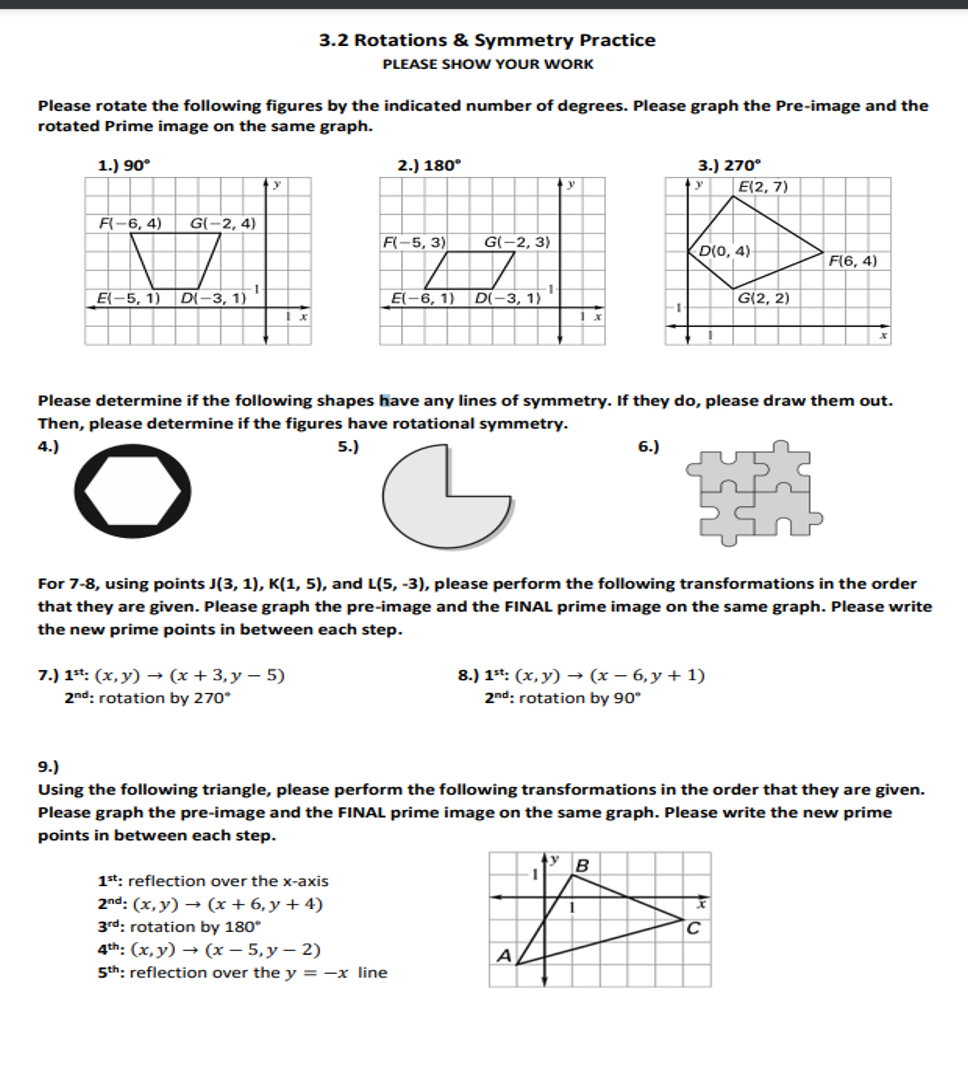 Solved 3.2 Rotations \& Symmetry Practice PLEASE SHOW YOUR | Chegg.com