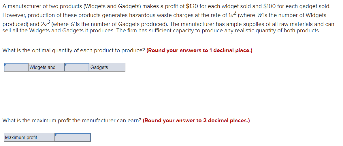 Solved A manufacturer of two products (Widgets and Gadgets) | Chegg.com