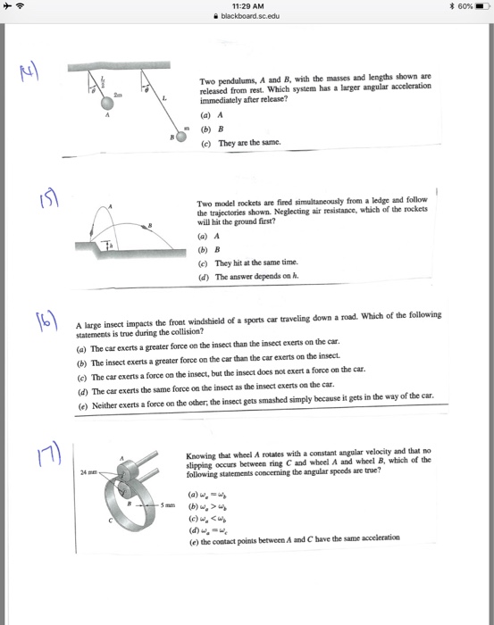 Solved 11:29 AM * 60% Two pendulums, A and B, with the | Chegg.com