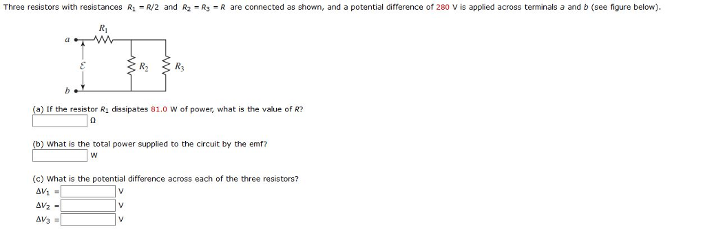 Solved Three resistors with resistances R1 = R/2 and R2-R3-R | Chegg.com