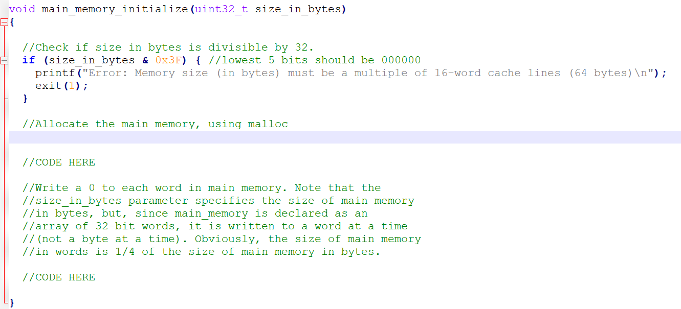 Solved void main_memory_initialize(uint32_t size_in_bytes) | Chegg.com
