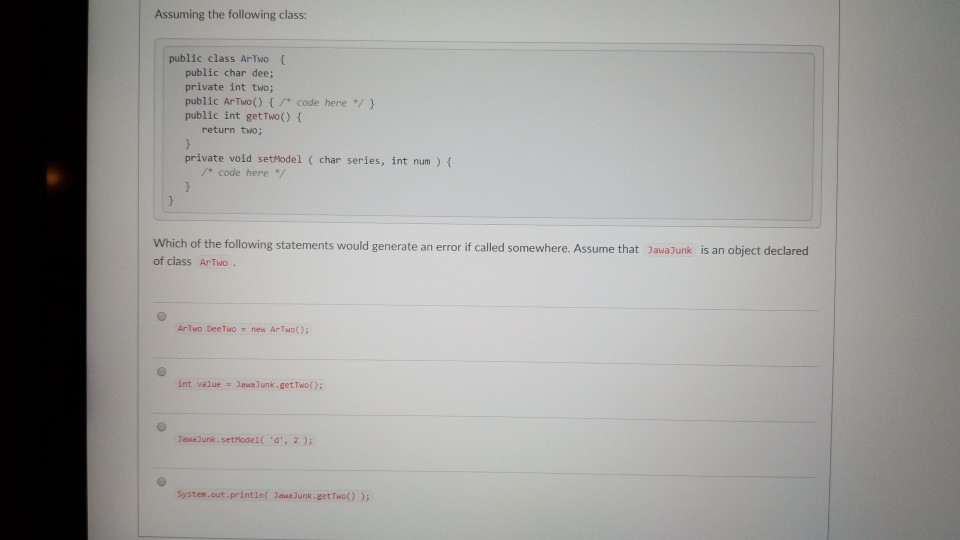 Solved DQuestion 23 Variables should be declared as fields | Chegg.com
