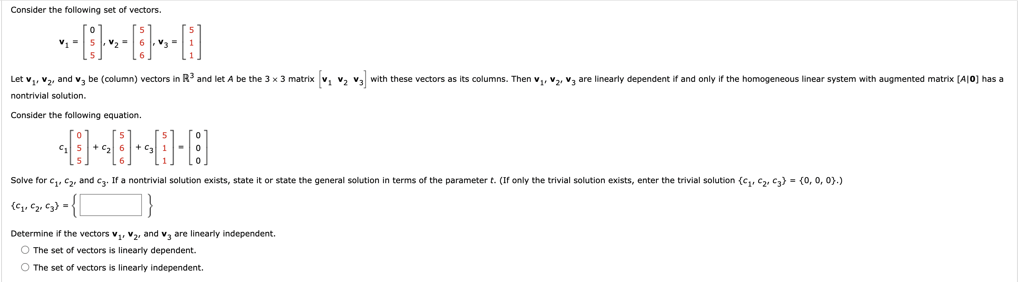 Consider the following set of vectors. | Chegg.com