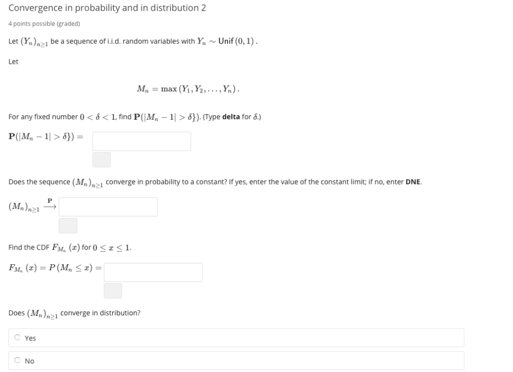 Solved Convergence in probability and in distribution 2 4 | Chegg.com