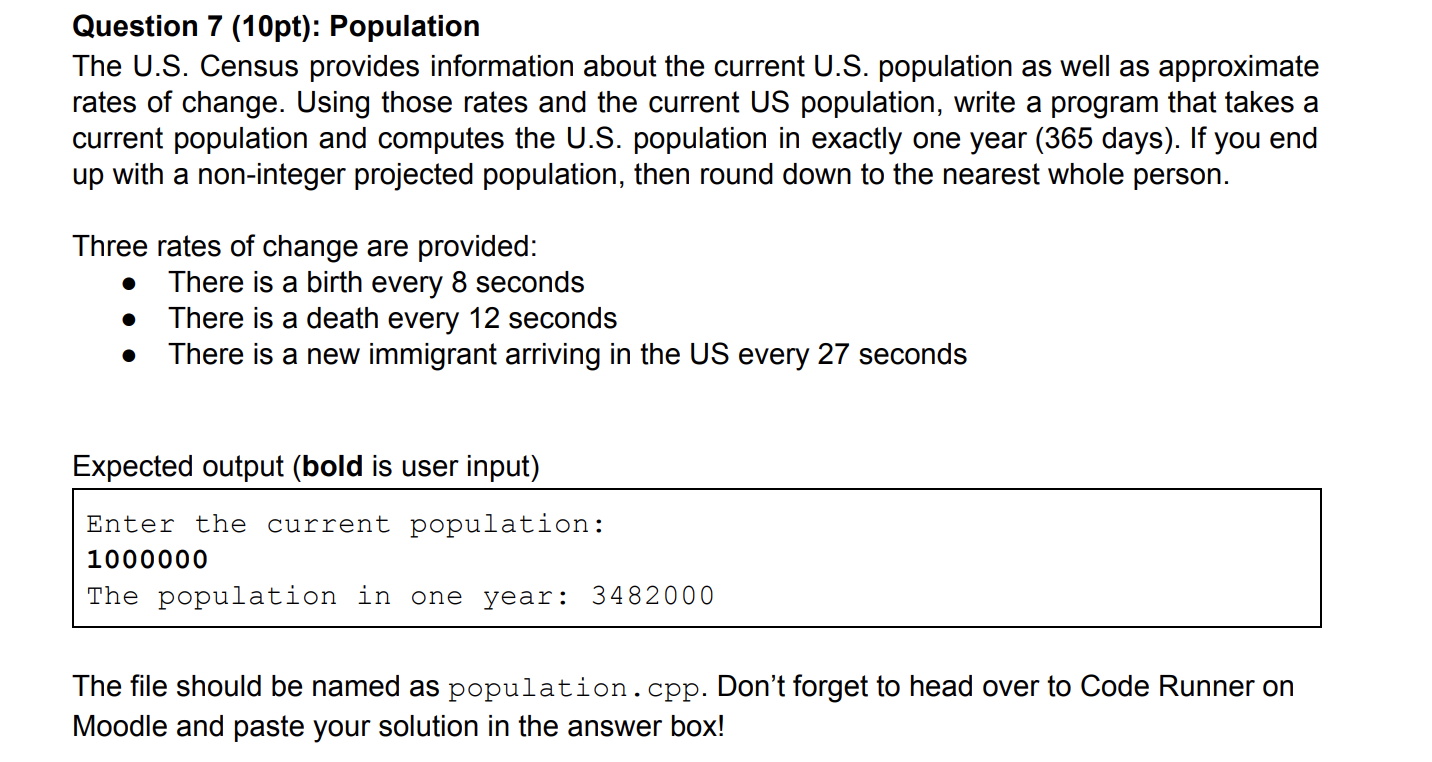 Solved Question 7 (10pt): Population The U.S. Census | Chegg.com