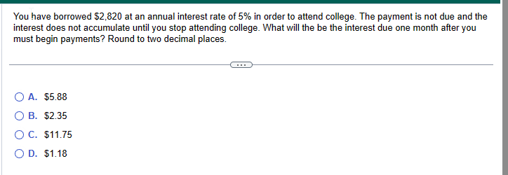 Solved You have borrowed $2,820 at an annual interest rate | Chegg.com