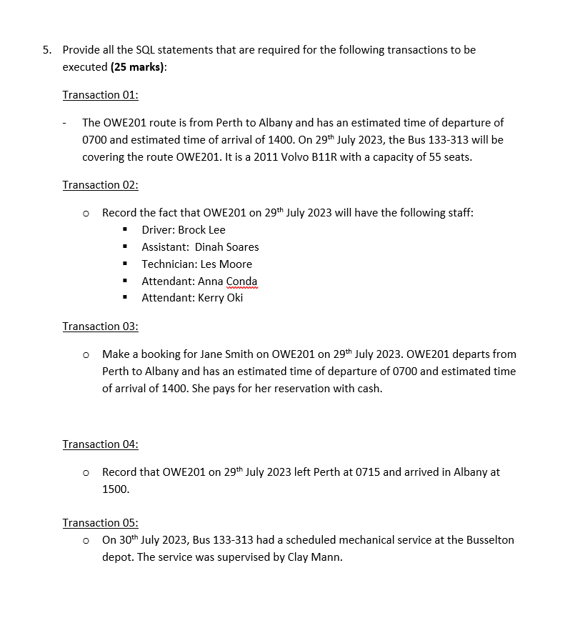 Solved Provide all the SQL statements that are required for | Chegg.com