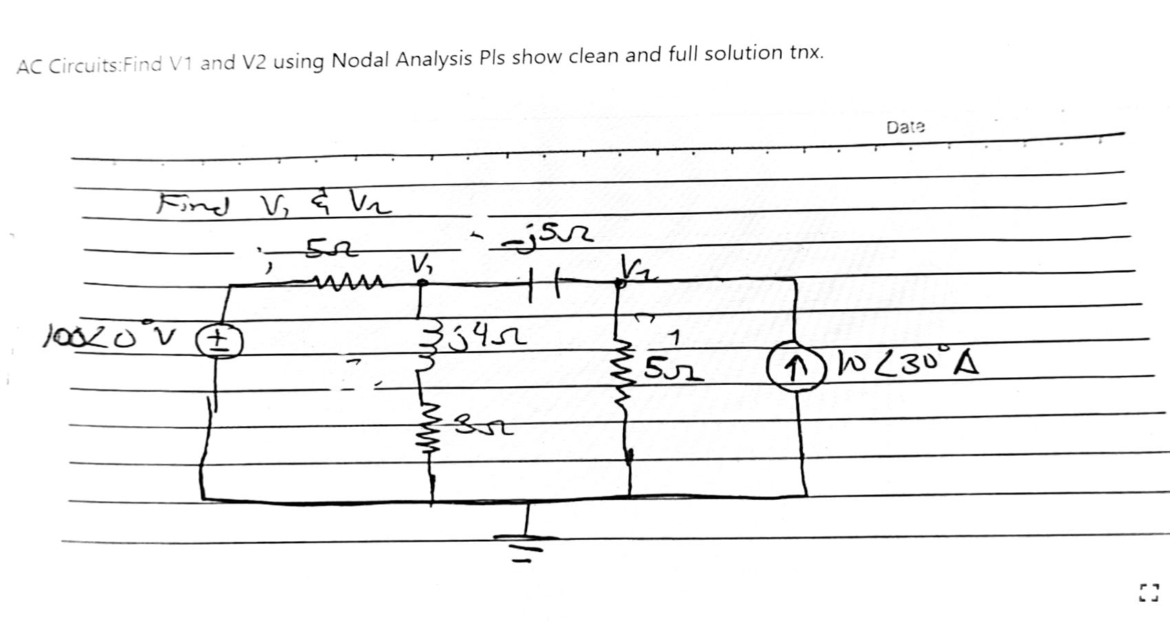 Solved AC Circuits: Find V1 and V2 using Nodal Analysis Pls | Chegg.com