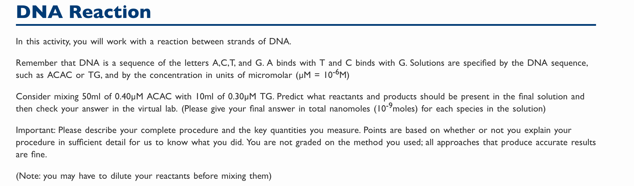 DNA Reaction In this activity, you will work with a | Chegg.com
