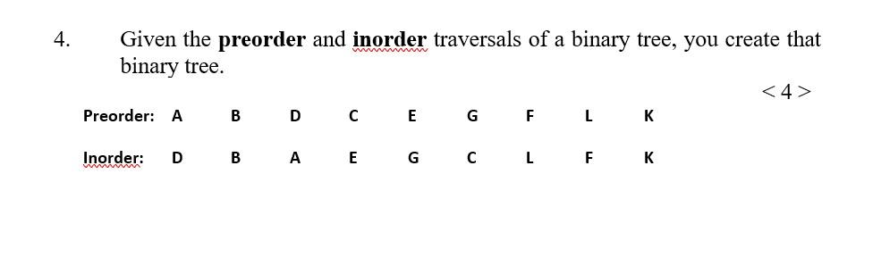Solved Given the preorder and inorder traversals of a binary | Chegg.com